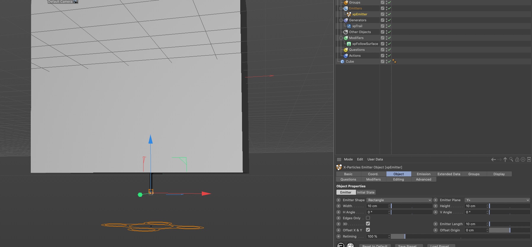 CINEMA 4D 한국 유저그룹 - follow surface 사용 시 이미터 방향을 틀고싶습니다