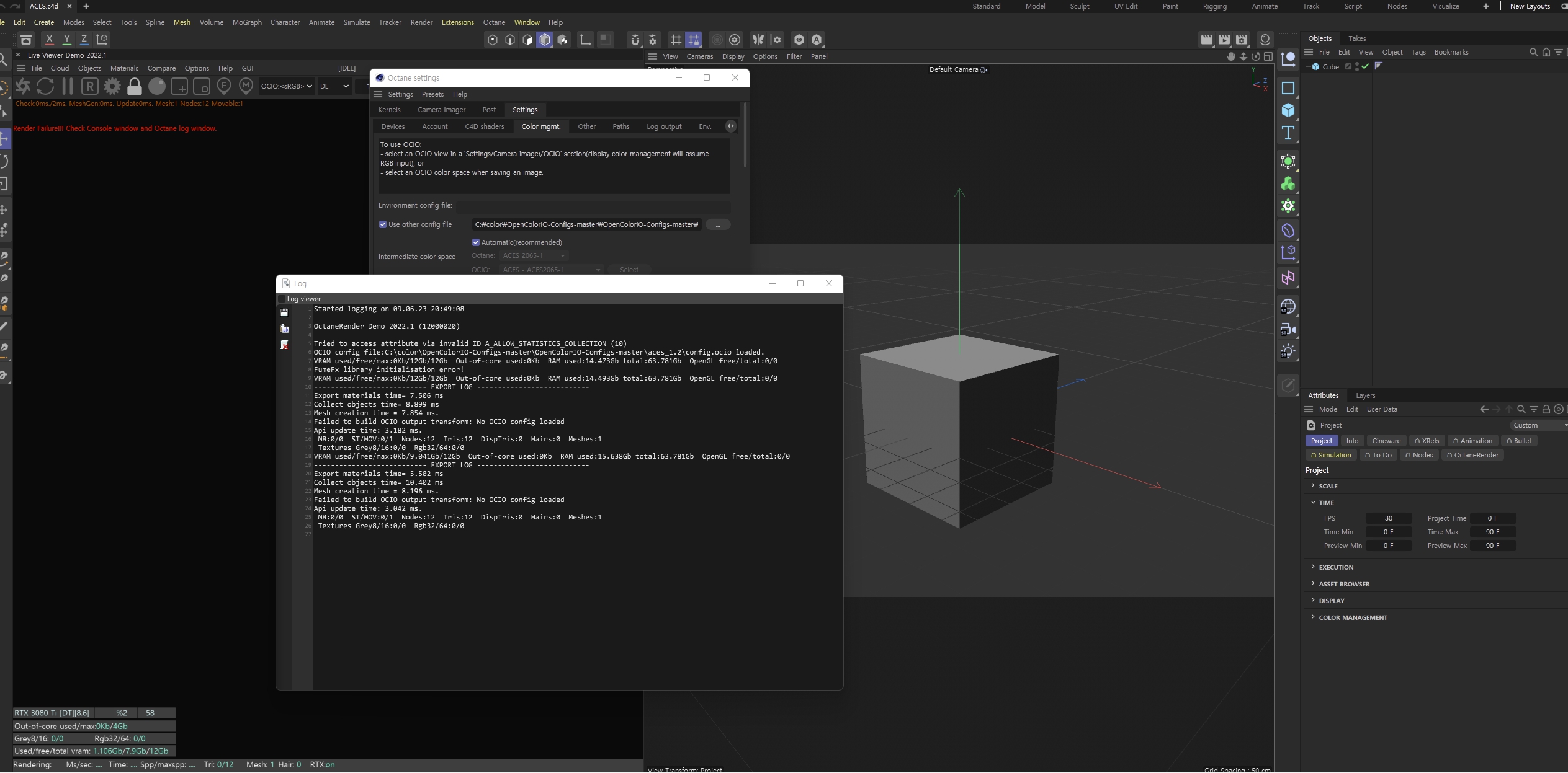 CINEMA 4D 한국 유저그룹 - 옥테인 렌더 OCIS/ACES 렌더 오류